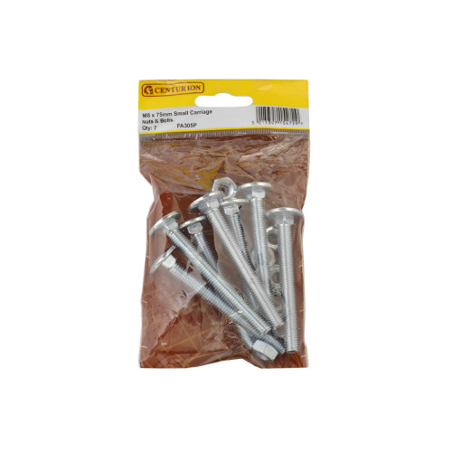 Centurion - Cup Square Carriage Bolts and Nuts, M8 x 75mm, Zinc Plated