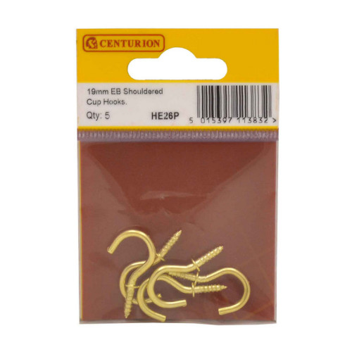 Centurion - Shouldered Cup Hooks, 19mm, Brassed, HE26P
