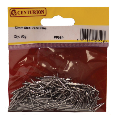Centurion - Bright Steel Panel Pins, 13mm x 1mm, Bright Zinc Plated
