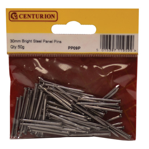 Centurion - Bright Steel Panel Pins, 30mm x 1.6mm, Bright Zinc Plated
