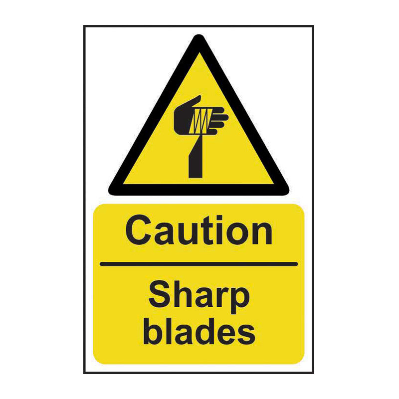 Centurion - 'Caution Sharp Blades' Sign, Self-Adhesive Vinyl (200 x 300mm)