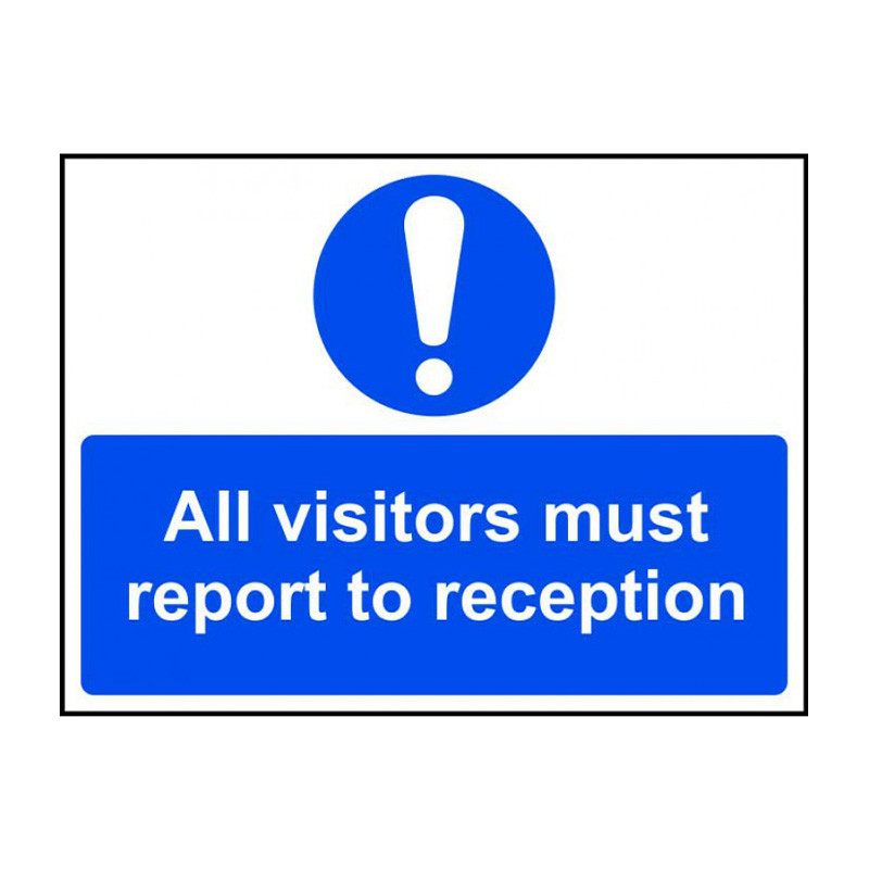Centurion - 'All Visitors Must Report To Reception' Sign, Rigid 1mm PVC ...