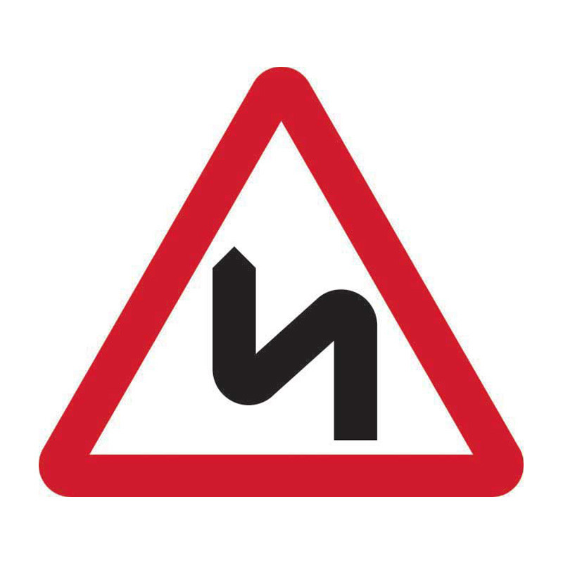 Centurion - 600mm tri. ACP 'Double bend ahead' Road Sign (with channel)