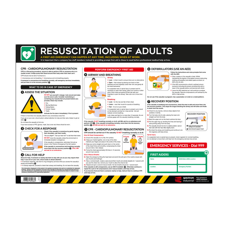 Centurion - Safety Poster : Resuscitation of Adults - PVC Poster (594 x ...