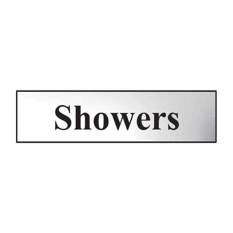 Centurion - 'Showers' Sign, Chrome Effect, Self-Adhesive PVC (200mm x 50mm)