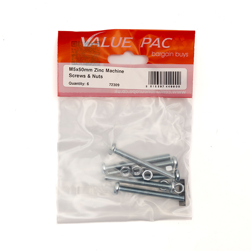 Centurion - M5 x 50mm ZP Machine Screws & Nuts 6pk