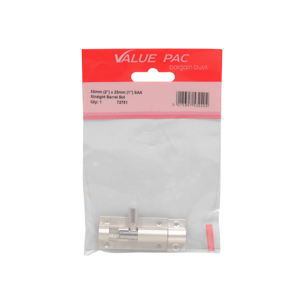 Centurion - 50mm (2") x 25mm (1") SAA Straight Barrel Bolt
