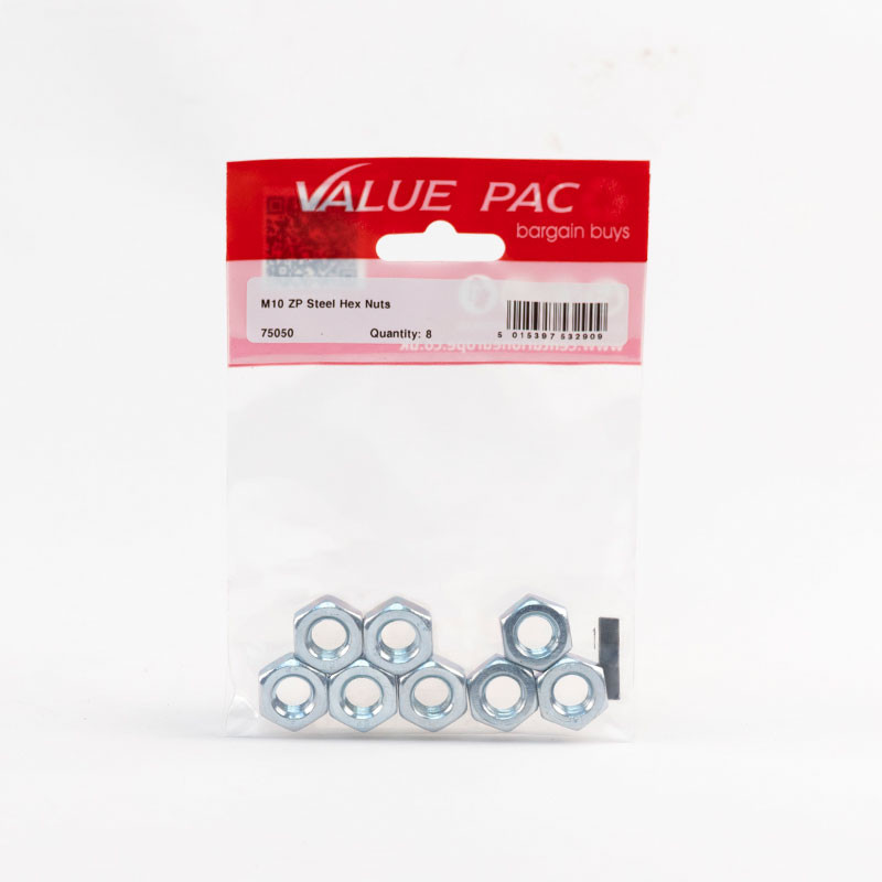 Centurion - M10 ZP Steel Hex Nuts 8pk