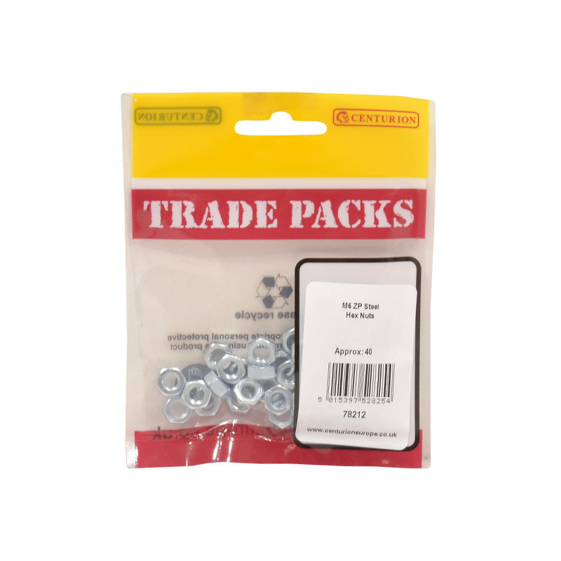 Centurion - Steel Hex Nuts - ZP - M6 (40 PK), 78212