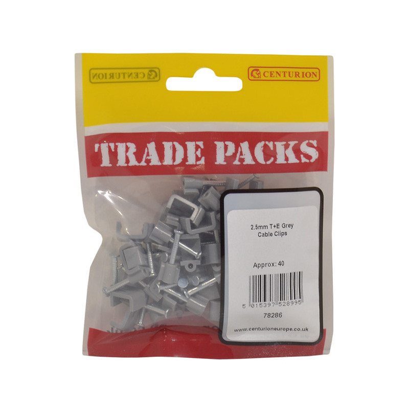 Centurion - Grey Twin & Earth Cable Clips, 2.5mm, 40pk