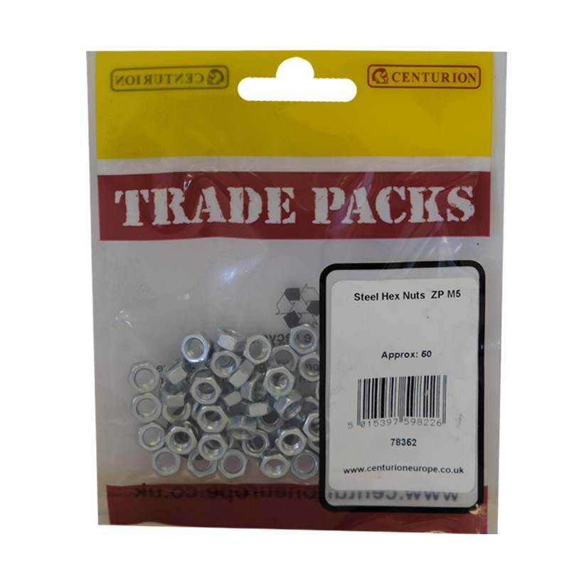 Centurion - Steel Hex Nuts - ZP - M5 (50 PK), 78352