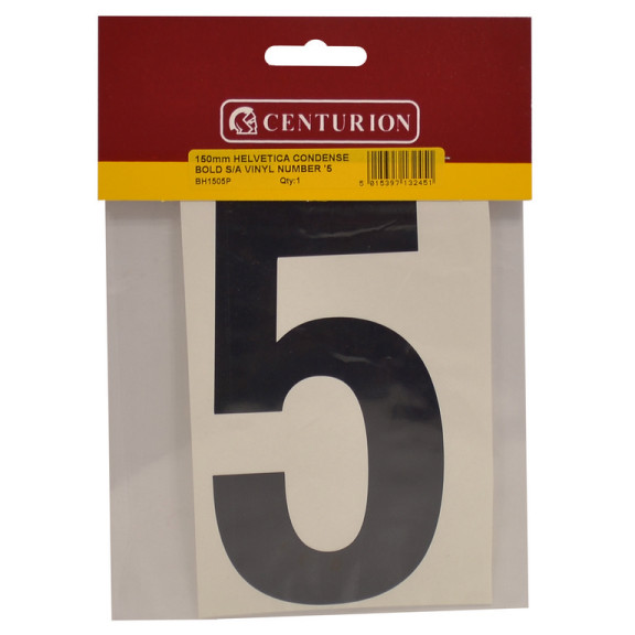Centurion - 150mm Black Self Adhesive Vinyl Number 5