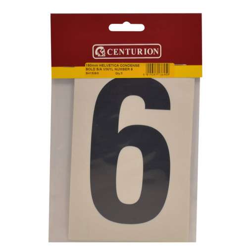 Centurion - 150mm Black Self Adhesive Vinyl Number 6 (Pack of 5)