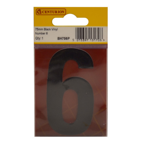 Centurion - 75mm Black Helvetica Bold Condensed Style Vinyl Number 6