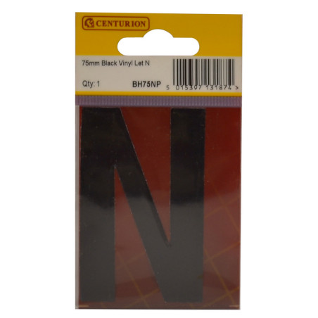 Centurion - 75mm Black Helvetica Bold Condensed Style Vinyl Letter N