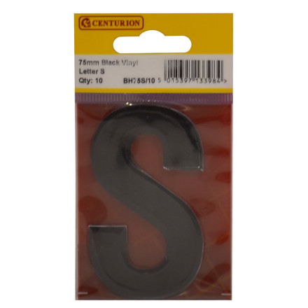Centurion - 75mm Black Helvetica Bold Condensed Style Vinyl Letter S ...