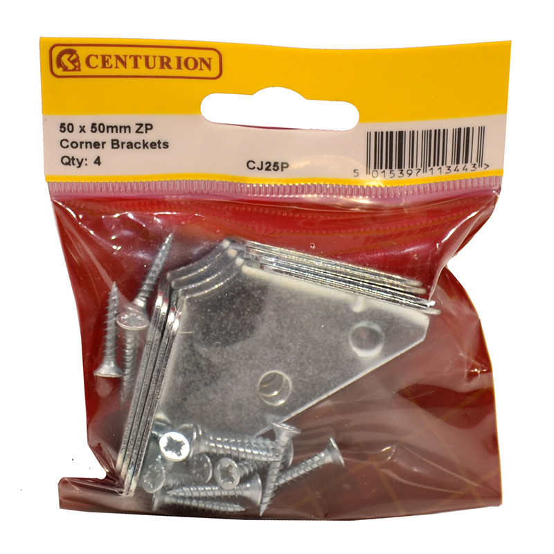 Centurion - Steel Corner Brackets, 50mm, Zinc Plated, CJ25P