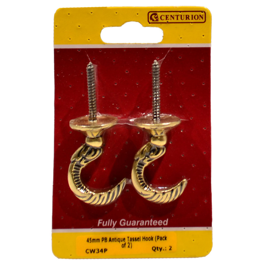 Centurion Solid Brass Antique Tassel Hook 45mm Polished Brass