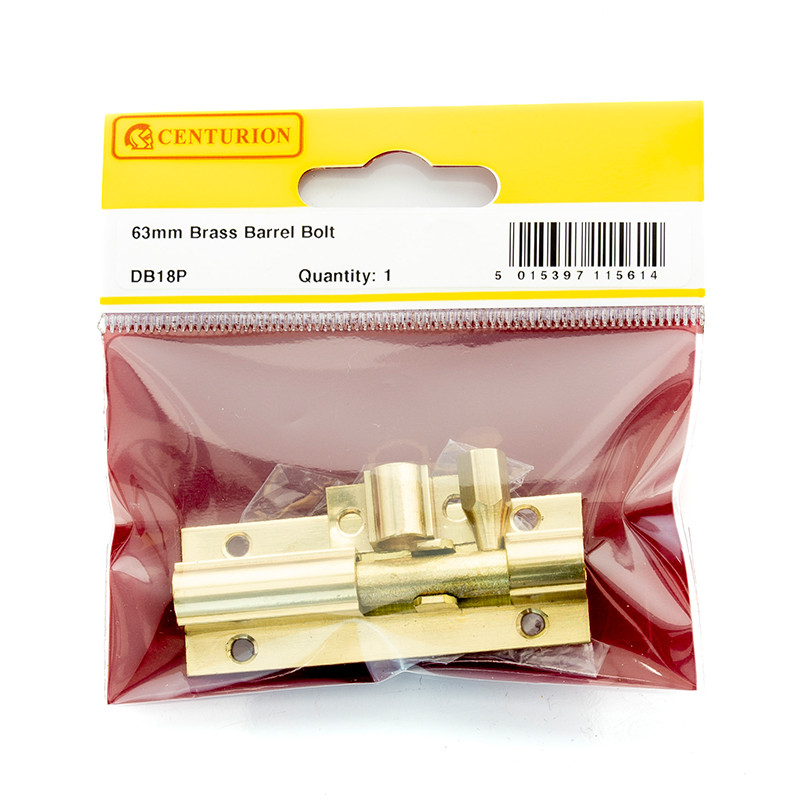 Centurion - Straight Barrel Bolts, Polished Brass, 25mm x 63mm DB18P