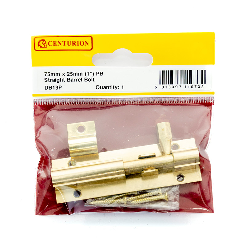 Centurion - Straight Barrel Bolts, Polished Brass, 25mm x 75mm