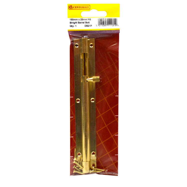 Centurion - Straight Barrel Bolts, Polished Brass, 25mm x 150mm