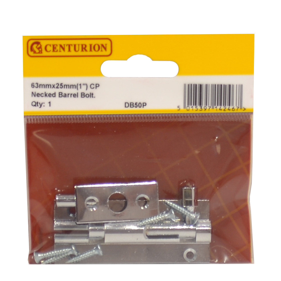 Centurion - Necked Solid Brass Barrel Bolts, Polished Chrome, 25mm x 63mm
