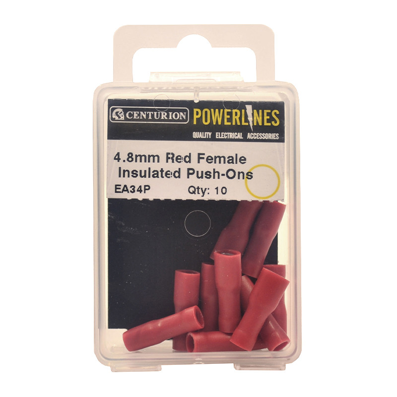 Centurion - 4.8mm Red Female Insulated Push-Ons, Pack of 10