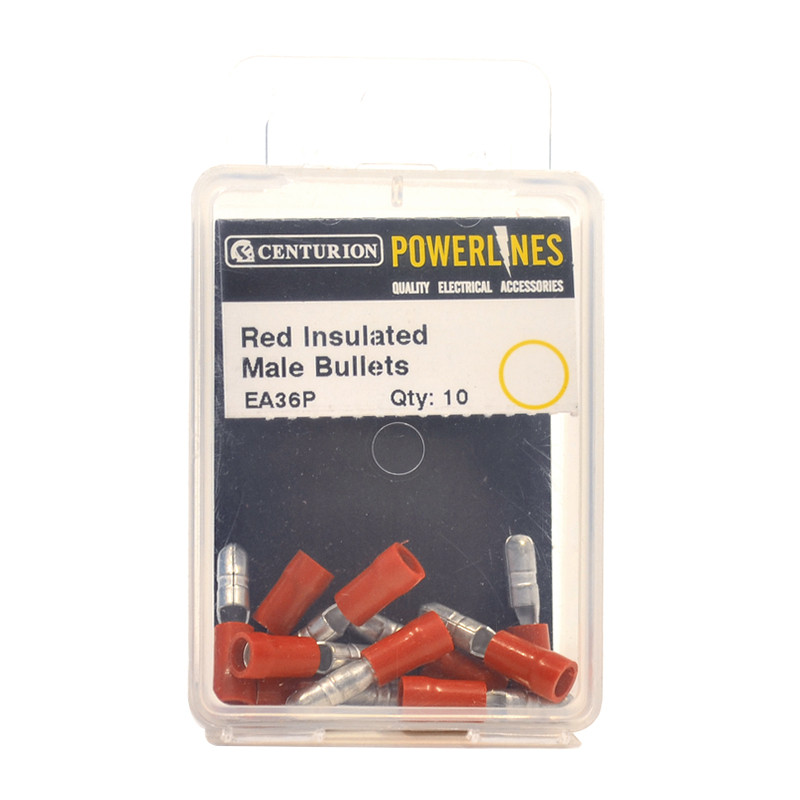 Centurion - 4mm Red Insulated Male Bullets, Pack of 10