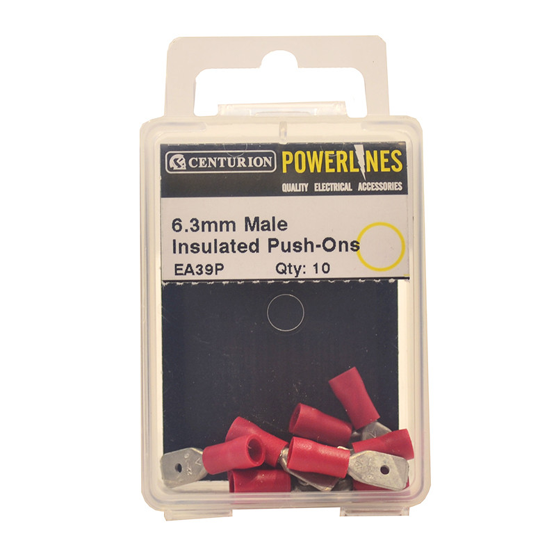Centurion - 6.3mm x 0.8mm Red Male Push-On Terminals, Pack of 10
