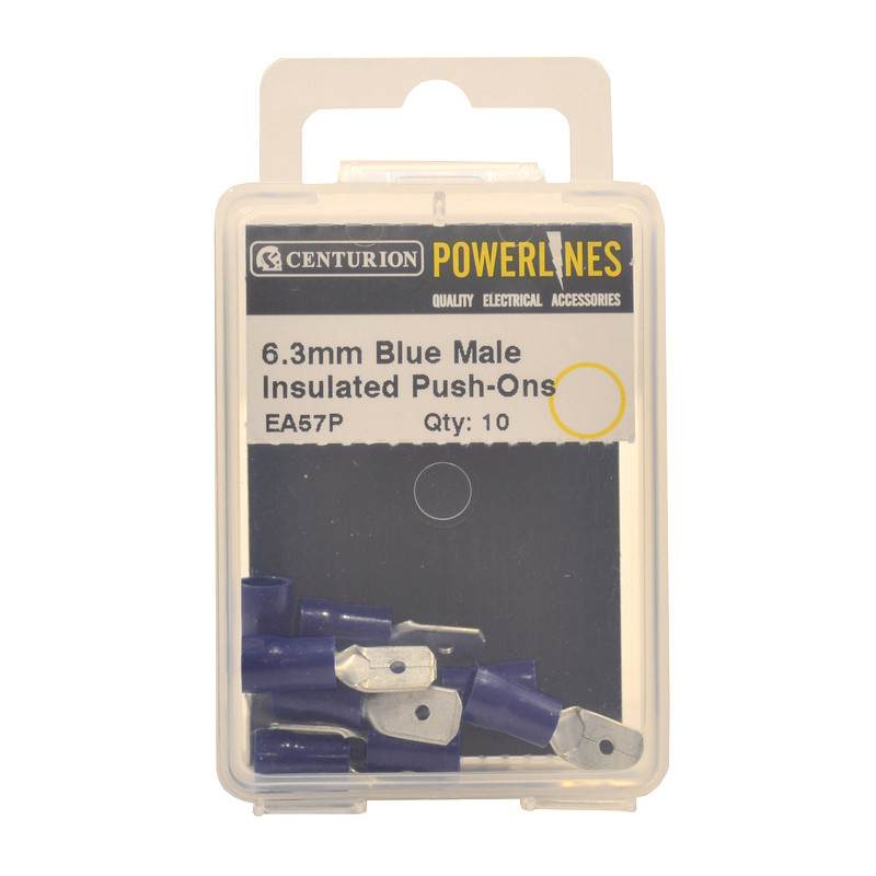 Centurion - 6.3mm Blue Male Push-On Terminals, Pack of 10