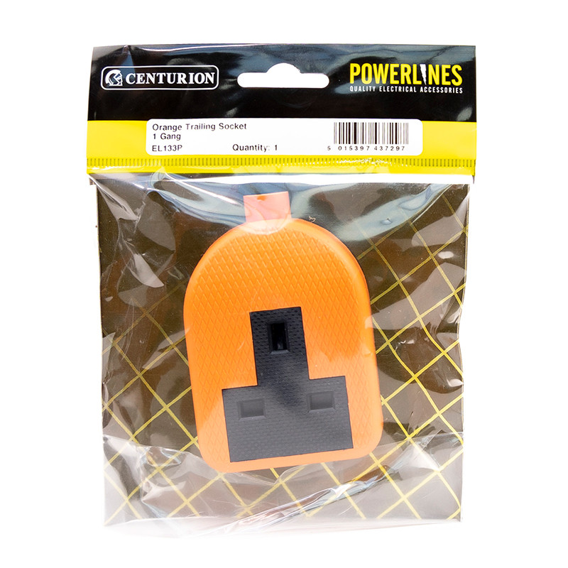 Centurion - 1 Gang Orange Trailing Socket, 13 Amp