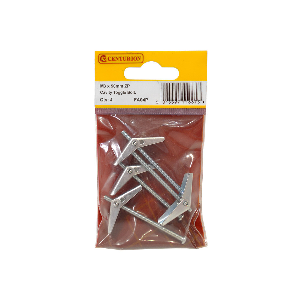 Centurion - M3 x 50mm ZP Cavity Toggle Bolt (Pack of 4) FA04P