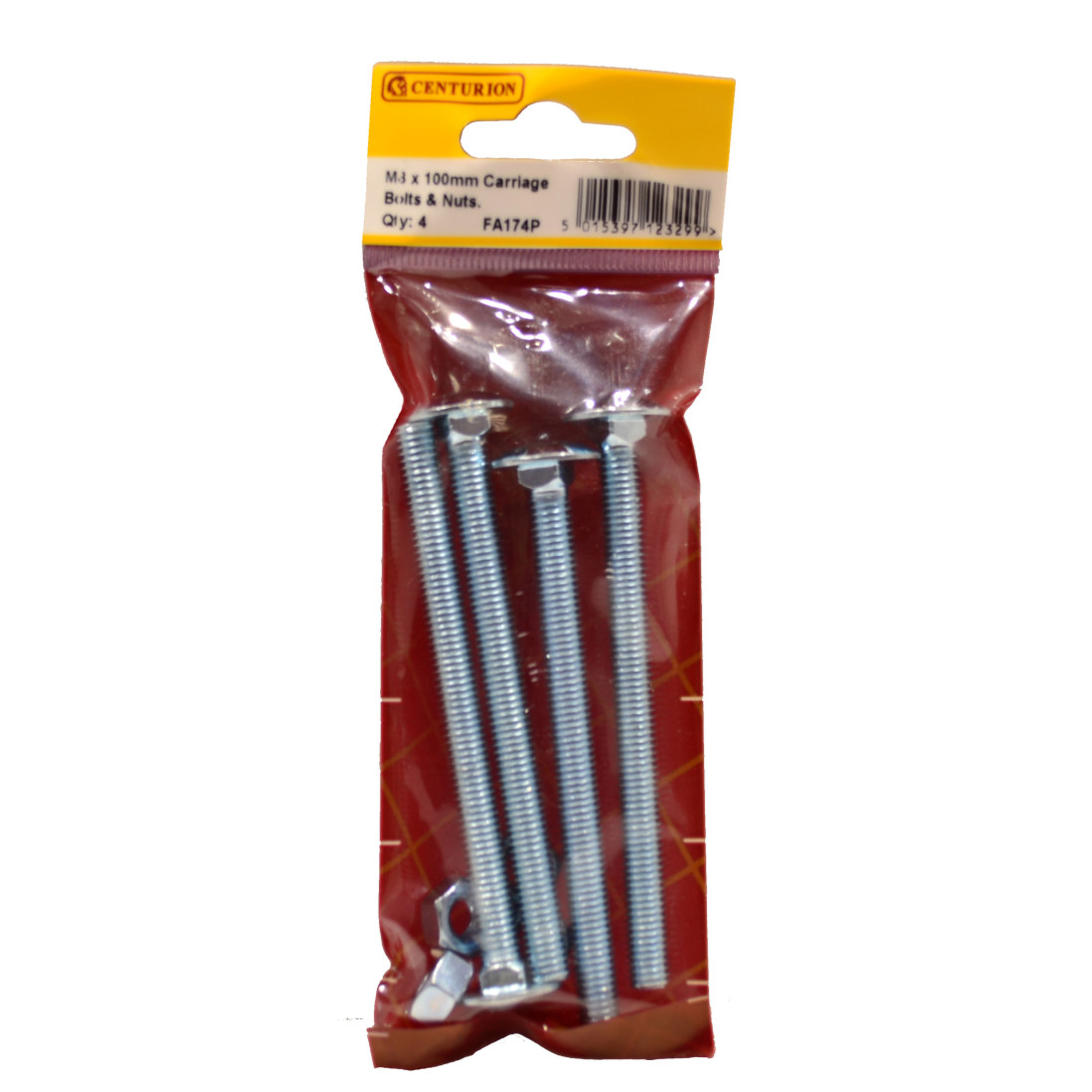 Centurion - Cup Square Carriage Bolts and Nuts, M8 x 100mm, Zinc Plated