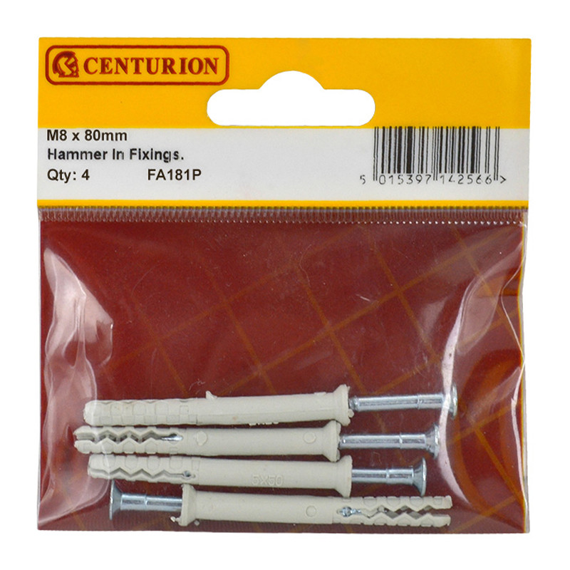 Centurion - Hammer In Frame Fixings, M8 x 60mm, Silver/Grey