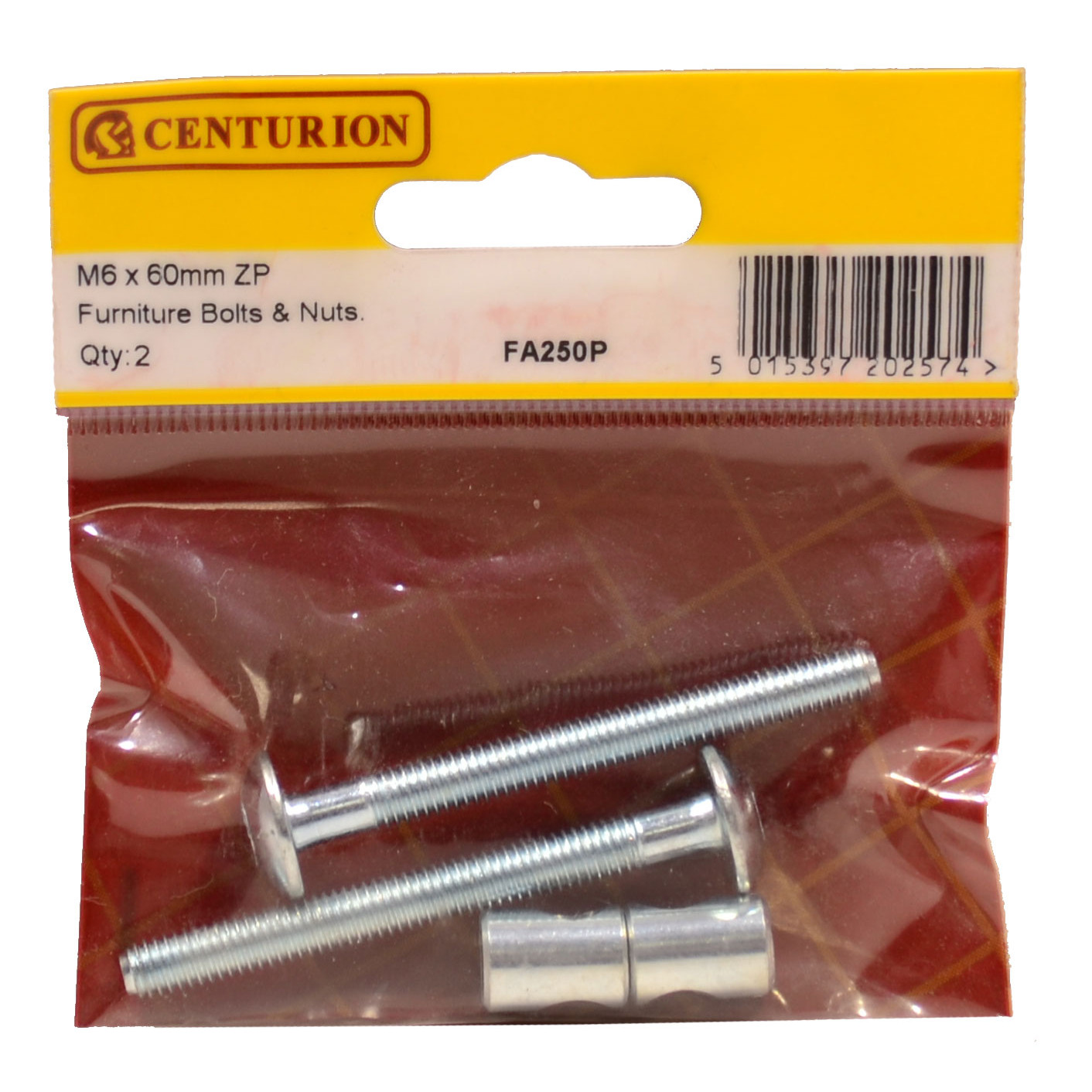 Centurion - Furniture Bolts and Nuts, M6 x 60mm, Zinc Plated