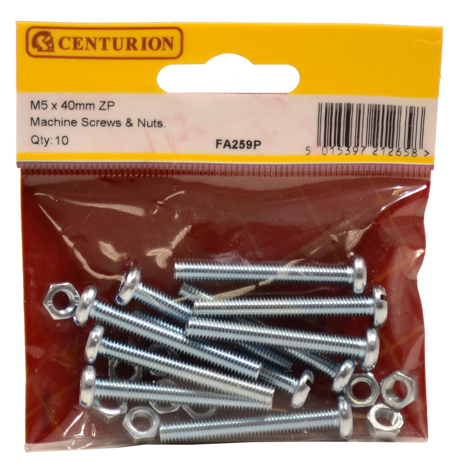 Centurion - M5 x 40mm ZP Machine Screws & Nuts (Pack of 10), FA259P