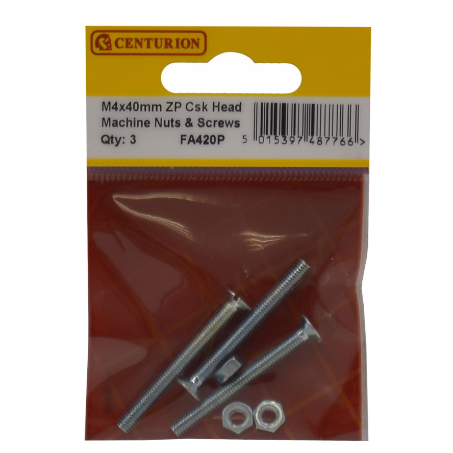 Centurion - M4 x 40mm ZP Csk Head Machine Screws & Nuts (Pack of 10 ...
