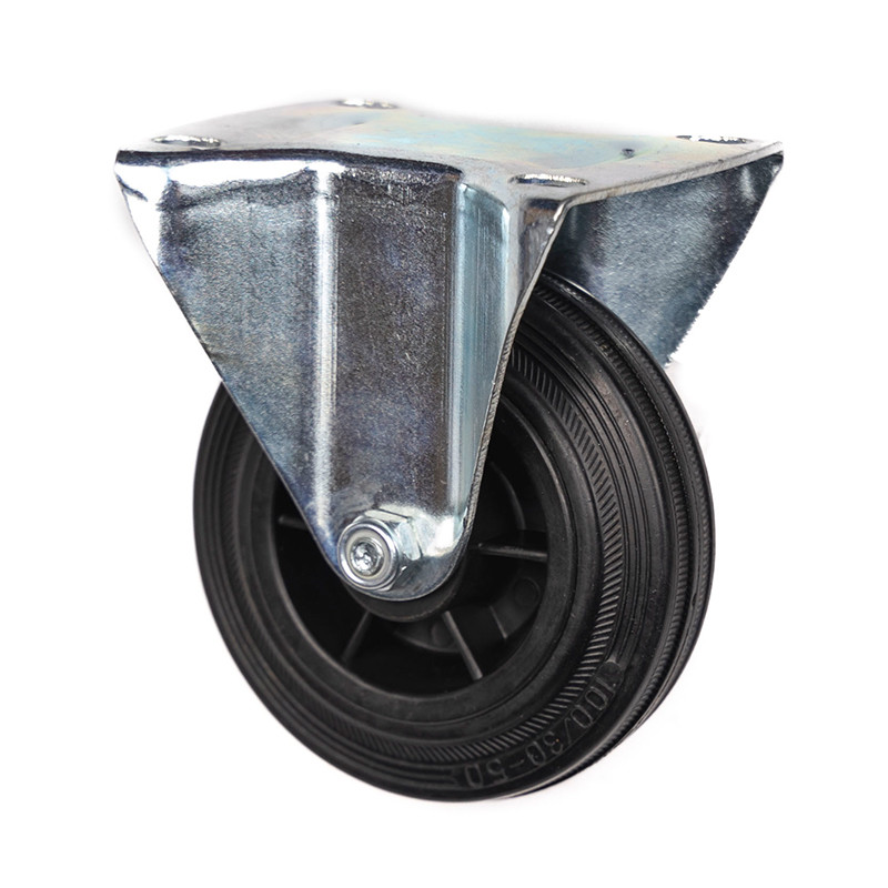 Centurion - Heavy Rubber Fixed Castor, 100mm, Silver/Black