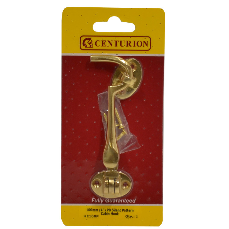 Centurion - Silent Pattern Brass Cabin Hooks, Polished Brass, 100mm