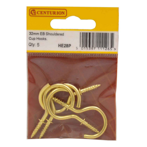 Centurion - Shouldered Cup Hooks, 32mm, Brassed, HE28P