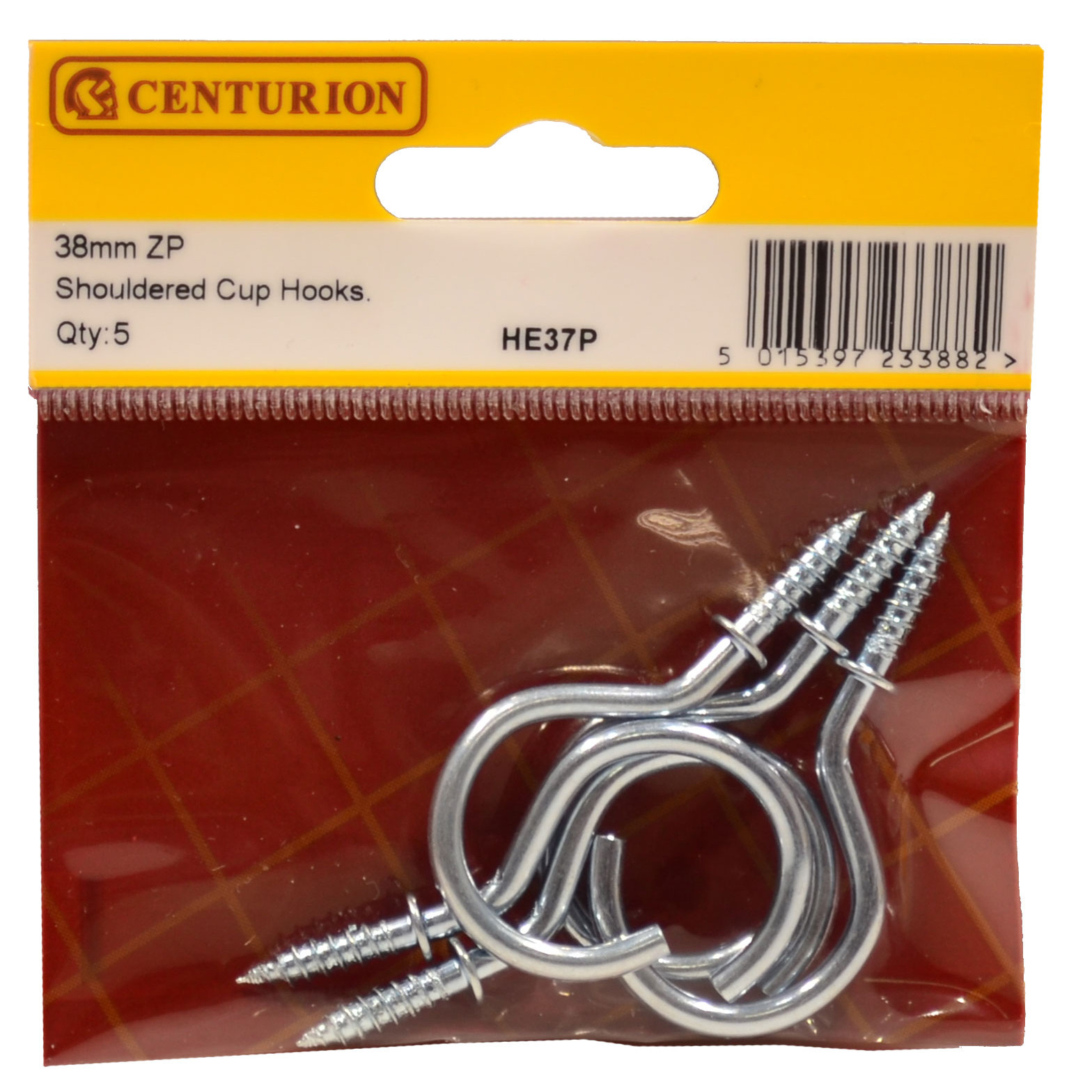 Centurion - 38mm ZP Shouldered Cup Hooks (Pack of 5) HE37P