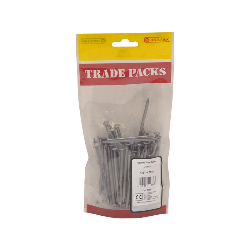 Centurion - Bright Round Wire Nails - Steel - 75mm (500g), NL04P