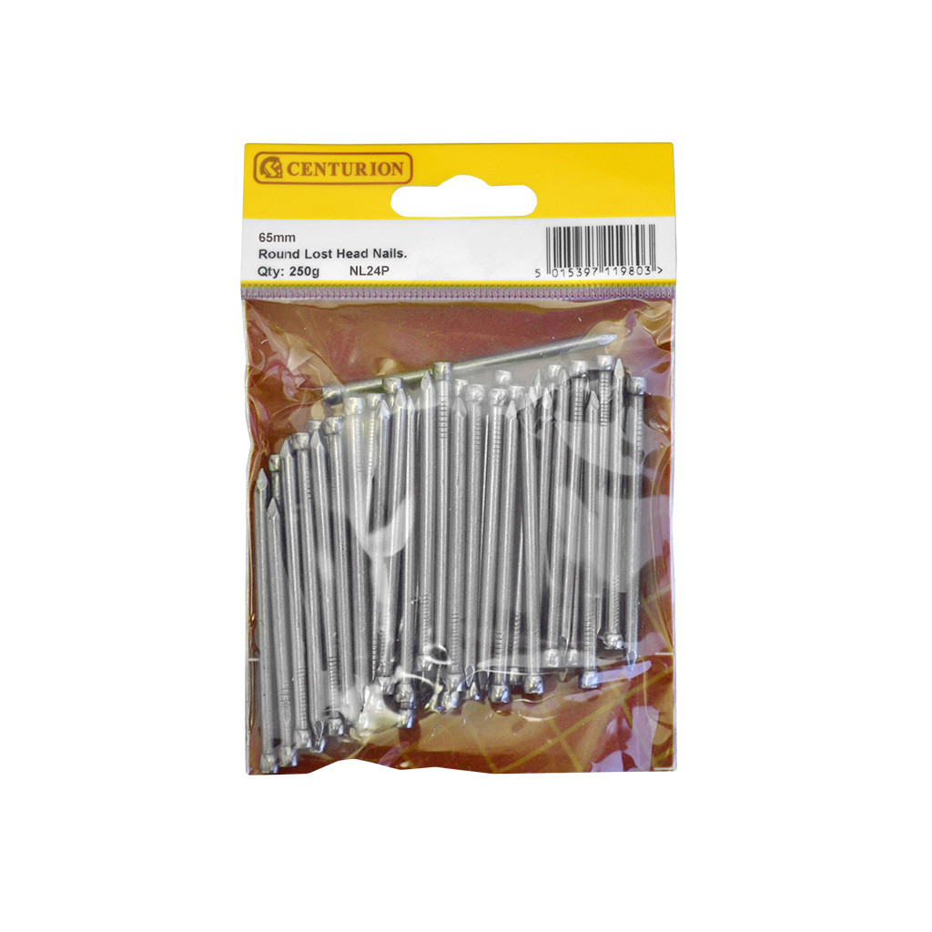 Centurion - Bright Round Lost Head Nails, 65mm x 3.35mm, Bright Zinc Plated