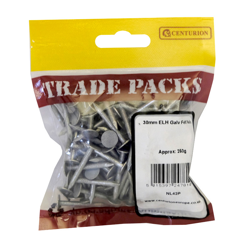 Centurion - Large Head Felt Nails, 30mm x 3mm, Galvanised