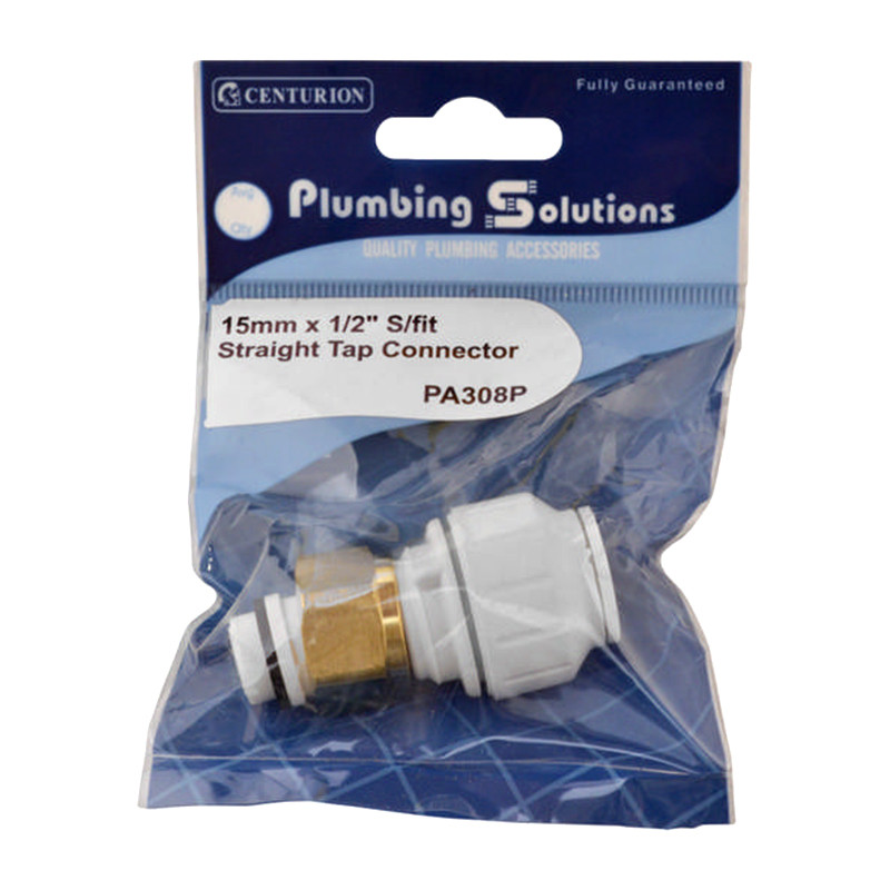 Centurion - Plastic Straight Tap Connector, 15mm x 1/2"