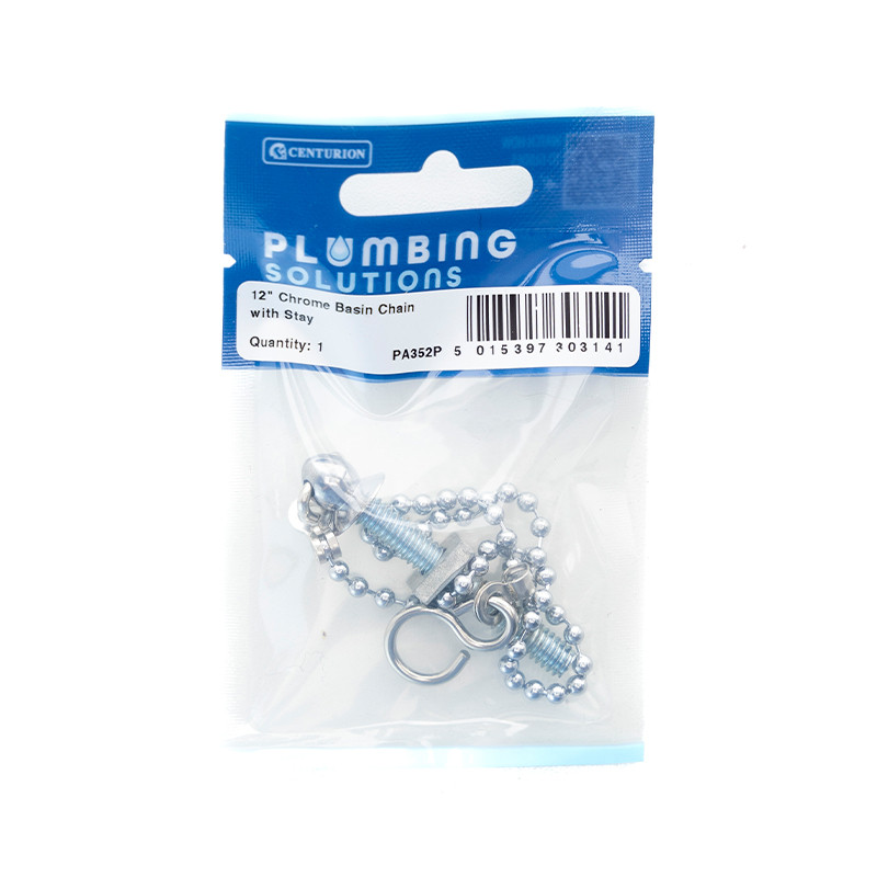 Centurion - Chrome Plated Sink / Basin Ball Chain & Stay, 300mm