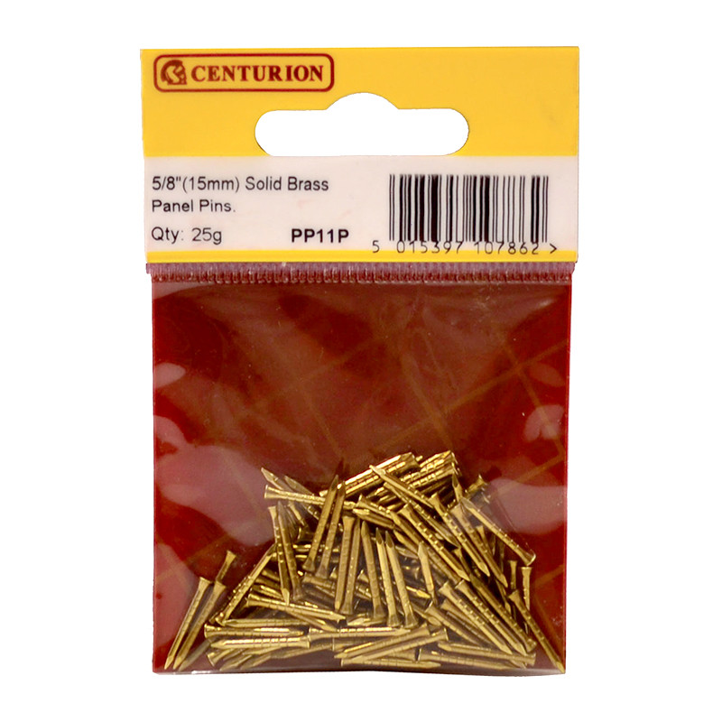 Centurion - Panel Pins, 15mm x 1mm, Solid Brass