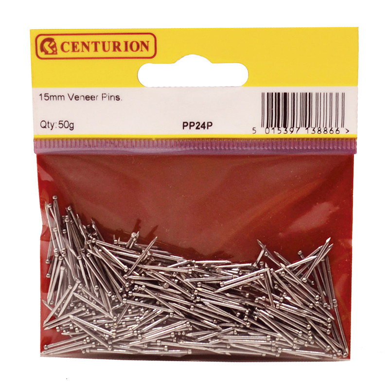 Centurion - Steel Veneer Pins, 15mm x 1mm, Bright Zinc Plated
