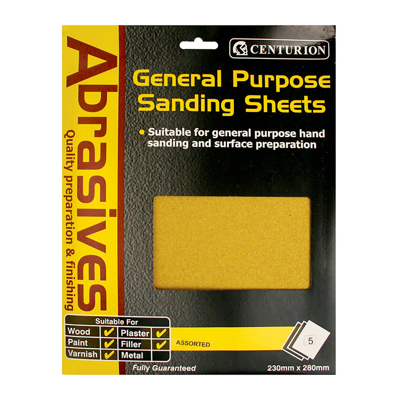 Centurion - Abrasives Assorted Sandpaper Sheets, Pack of 5