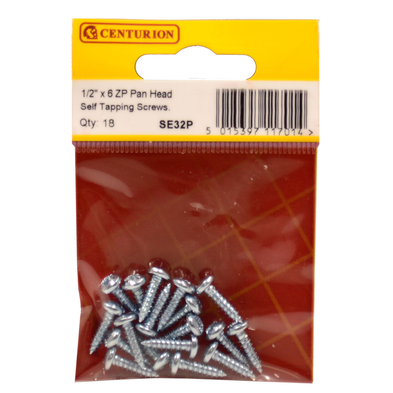 Centurion - 1/2" x 6 ZP Pan Head Self Tapping Screws (Pack of 18), SE32P